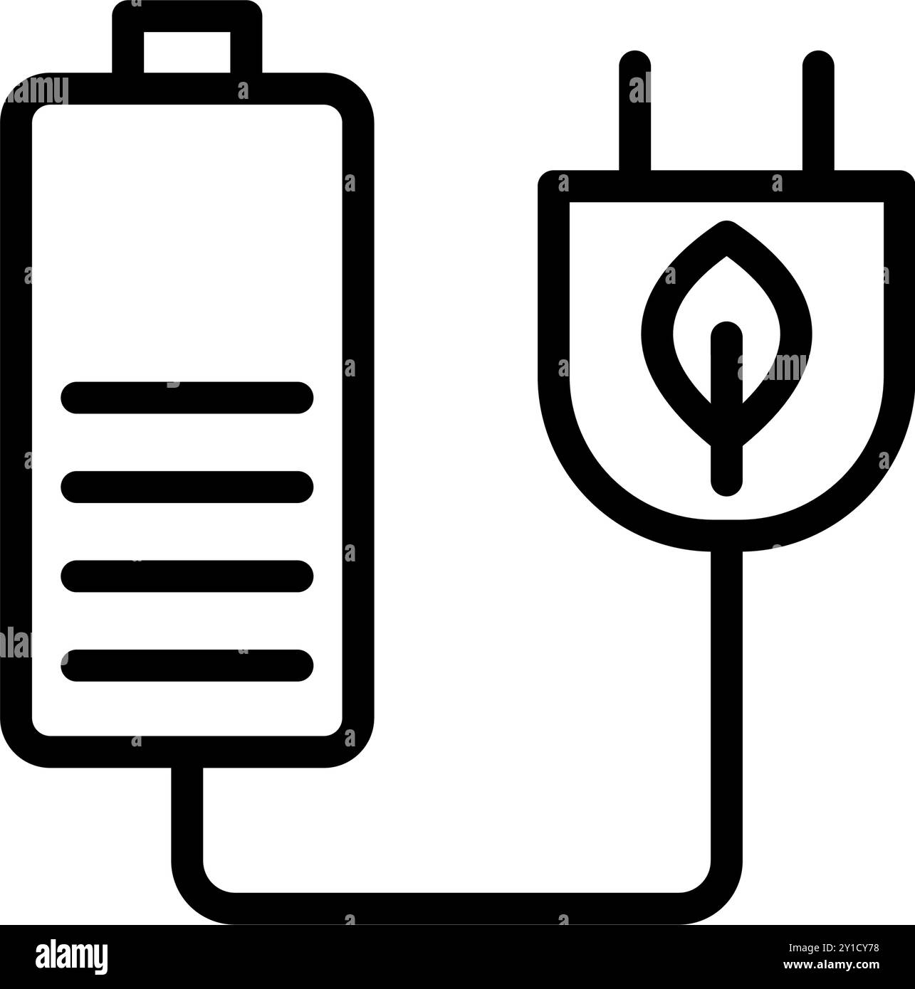 Icon line charging battery with energy ecology , nature go green and ...
