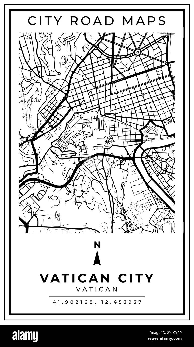 Monochrome Line Art Map of Vatican City, Illustration and home decoration Stock Vector Image ...