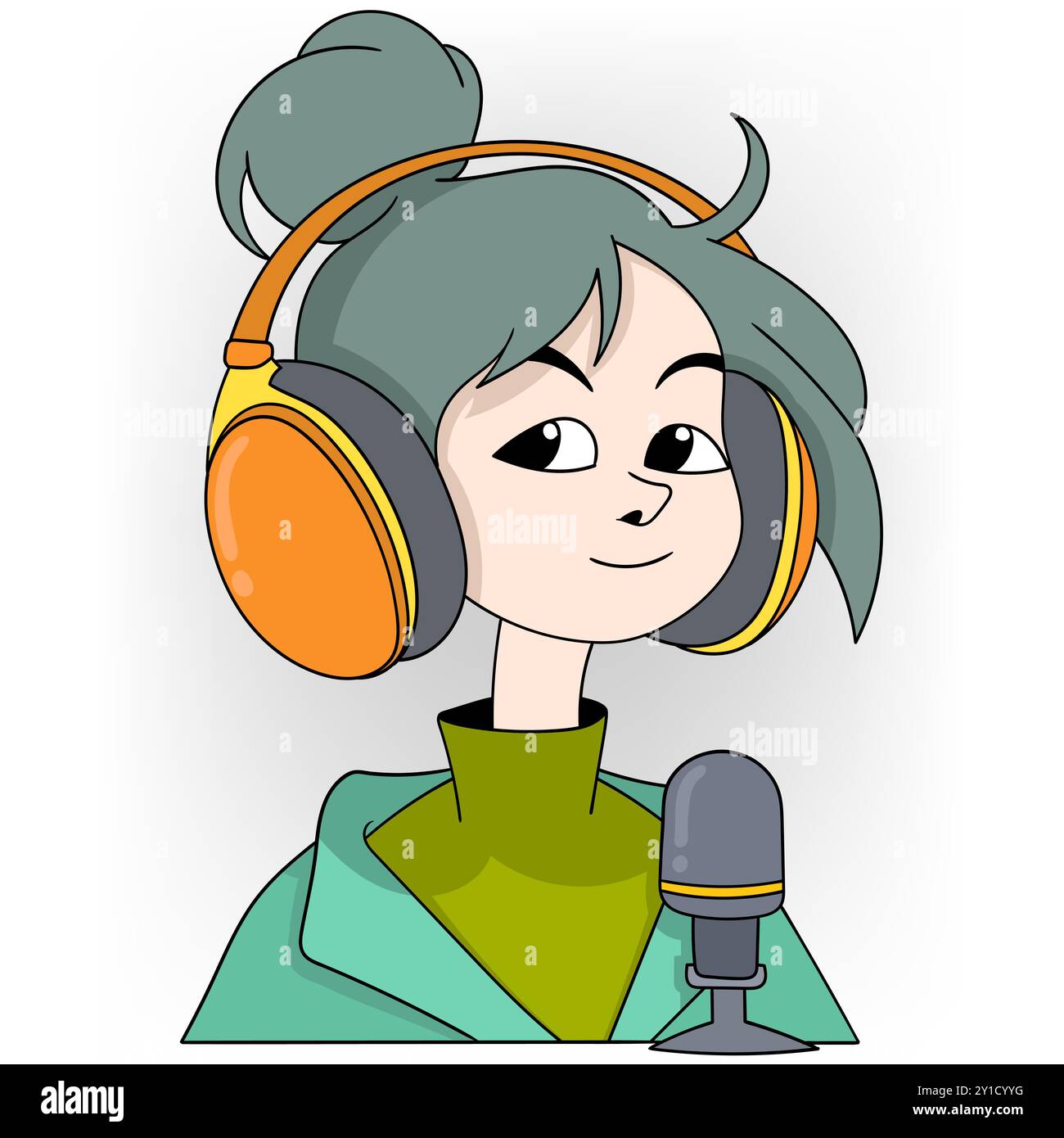 An illustration of a music listener depicted in a cartoon style. The ...