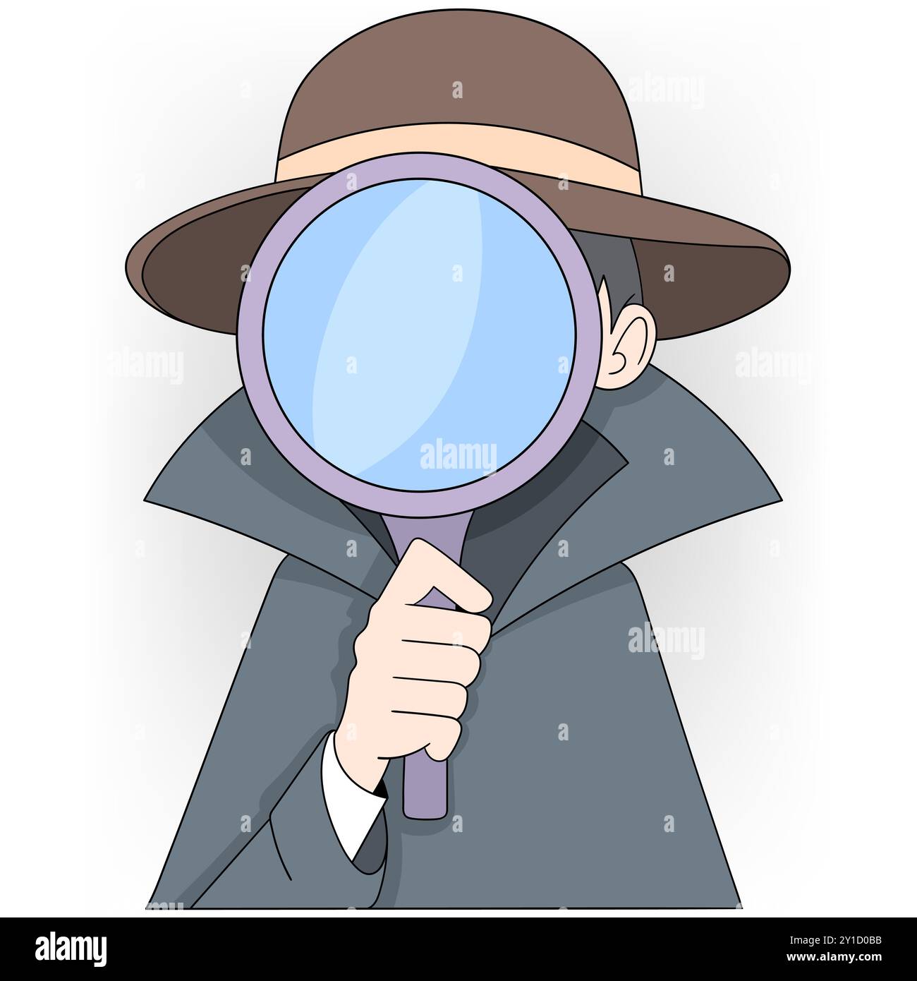 A cartoon style illustration featuring a detective character holding a ...