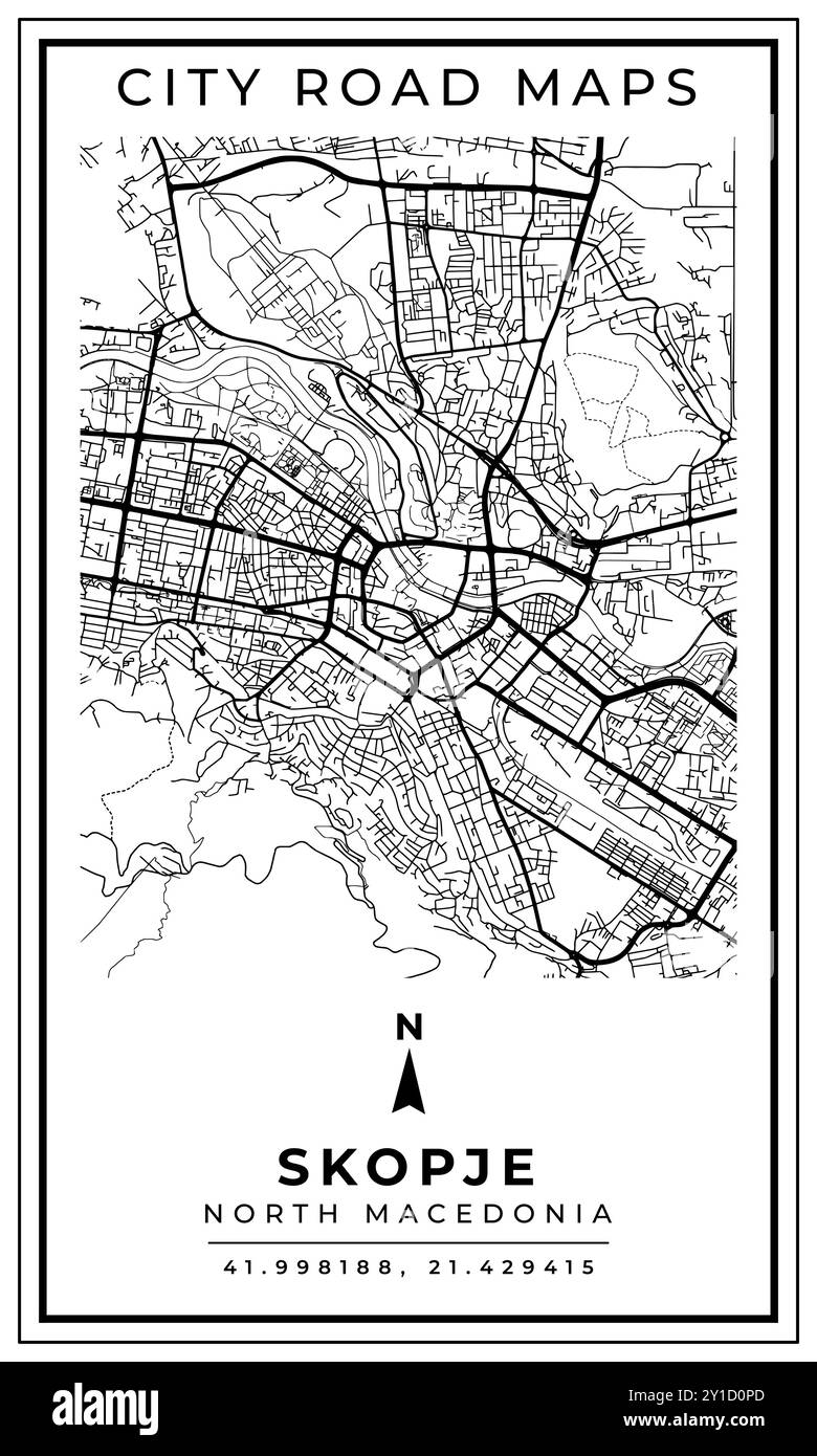 Monochrome Line Art Map of Skopje Capital City of North Macedonia ...