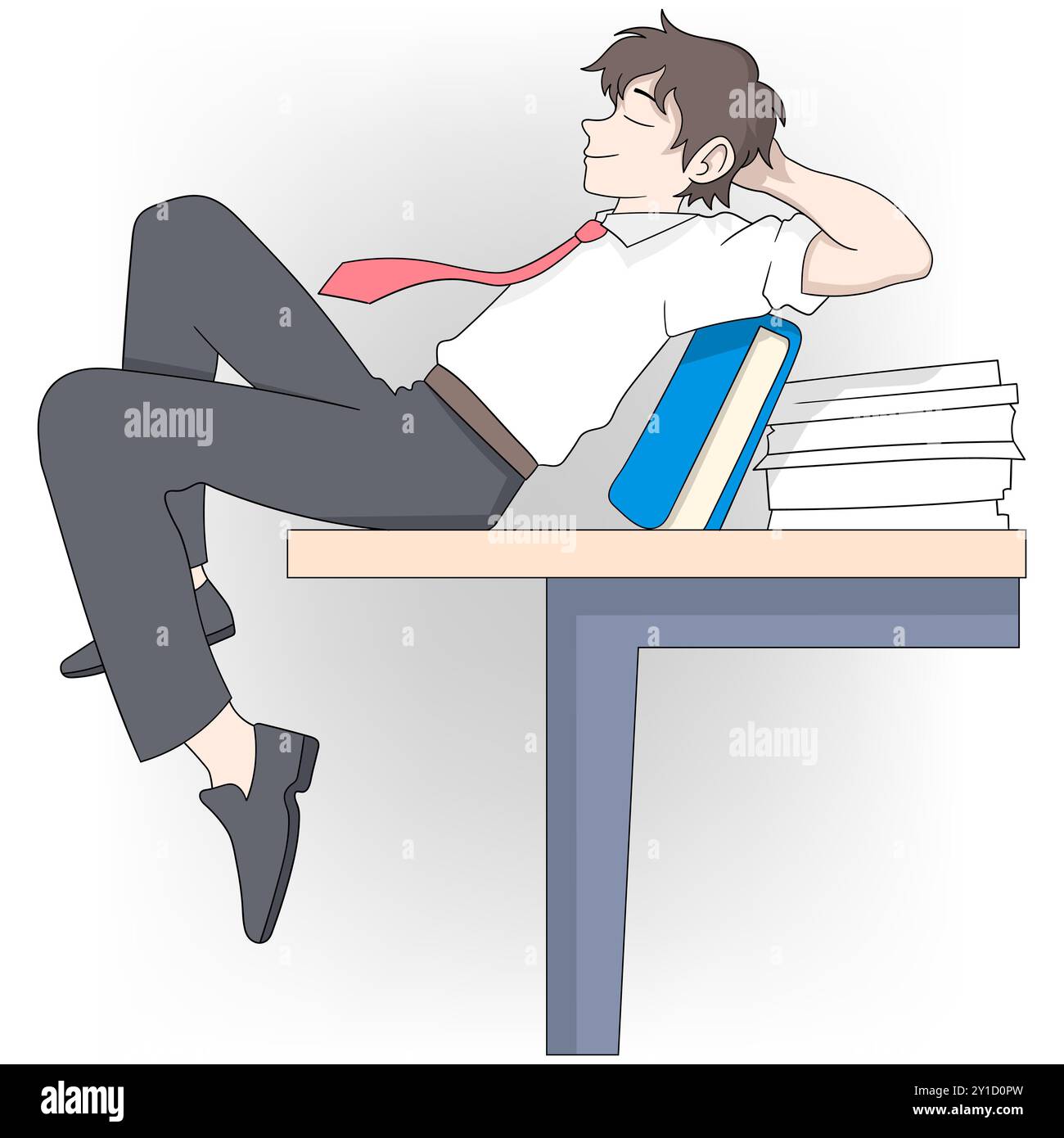 cartoon illustration of lazy employee boy, worker relaxing and ignoring ...
