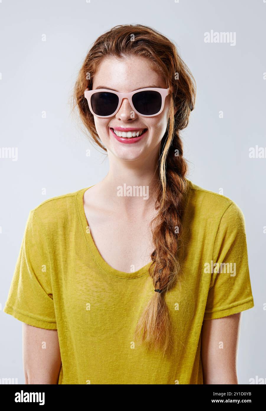 Portrait, sunglasses and woman with shades, fashion and happiness on ...