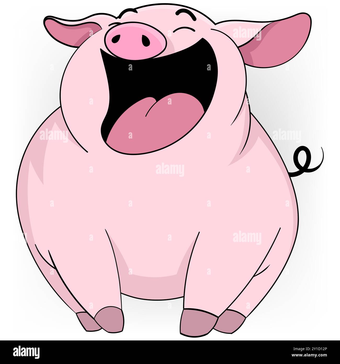 cute animal doodle cartoon illustration, pink fat pig is walking and ...