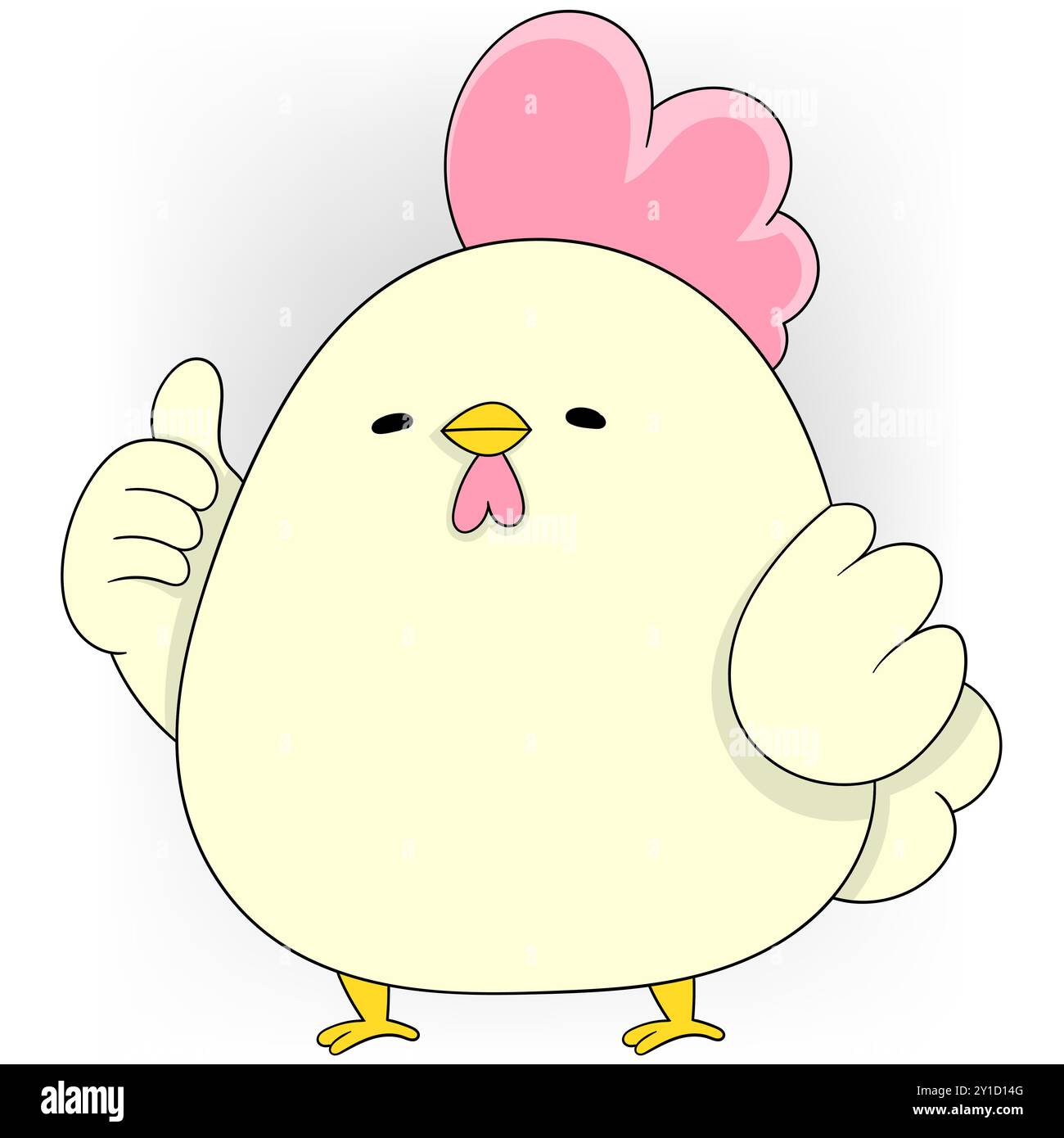 A cartoon chicken is giving a thumbs up. The chicken is yellow and pink ...