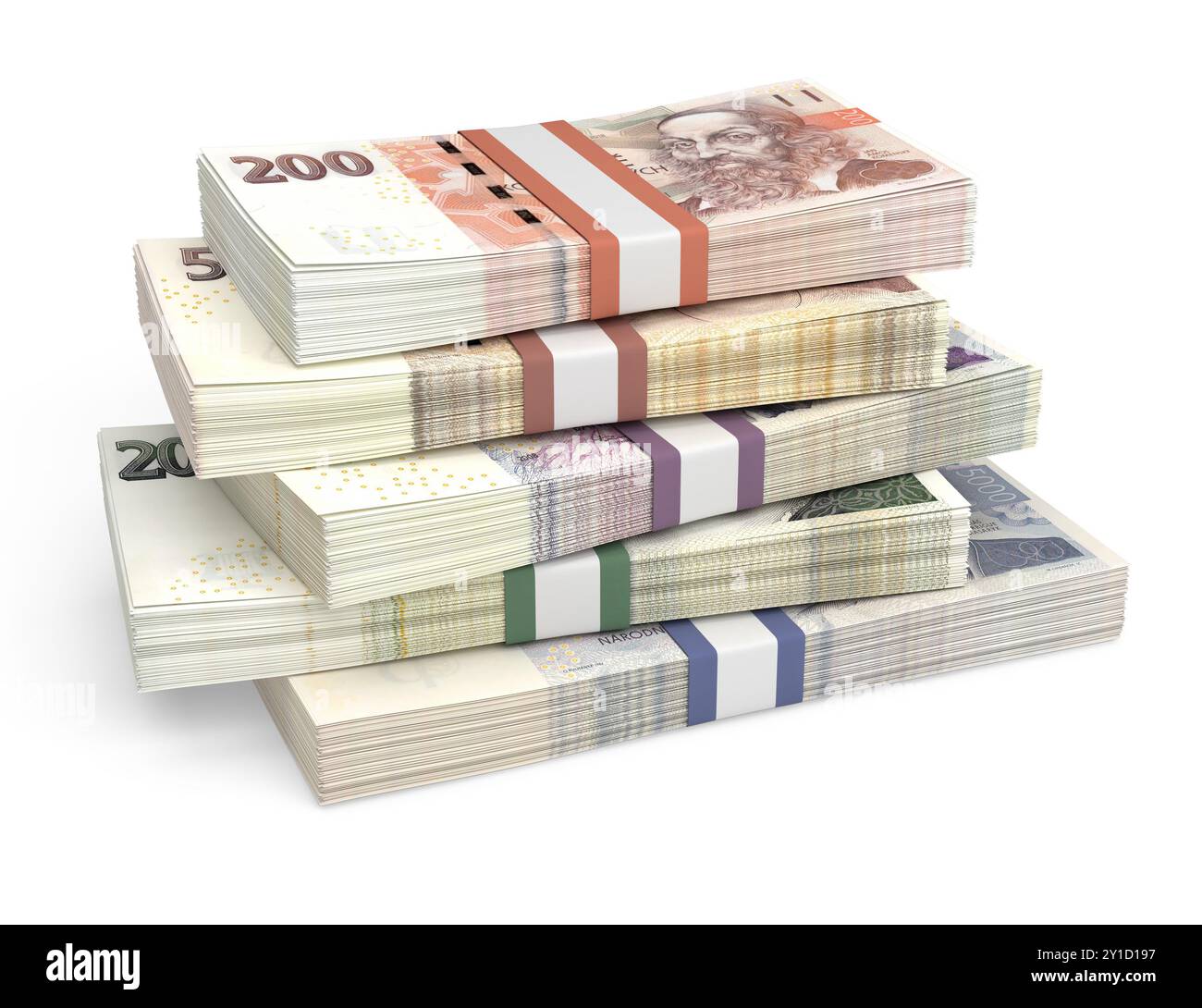 Stacks of Czech koruna currency banknotes, symbolizing currency and ...