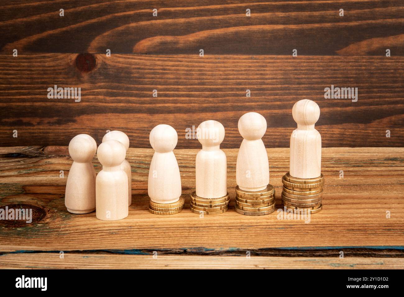 Competitiveness and career ladder concept. Money and human figures on ...