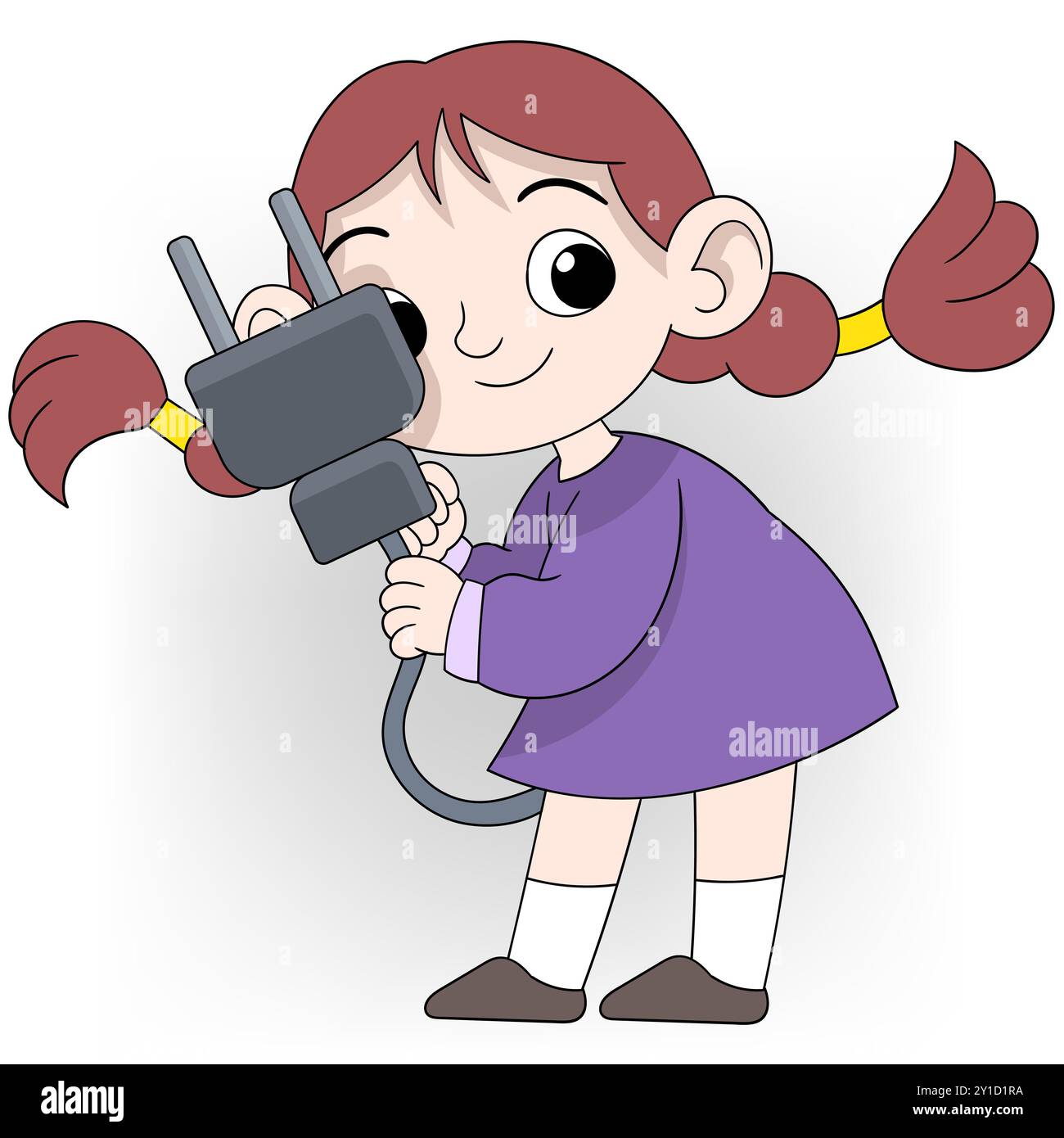 girl holding electric plug, illustration of electrical safety in ...