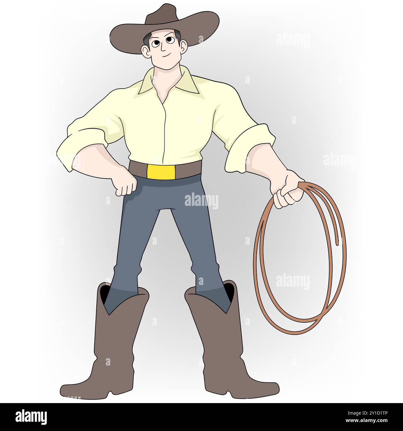 A big muscular cowboy is playing with a lasso, an illustration of an ...