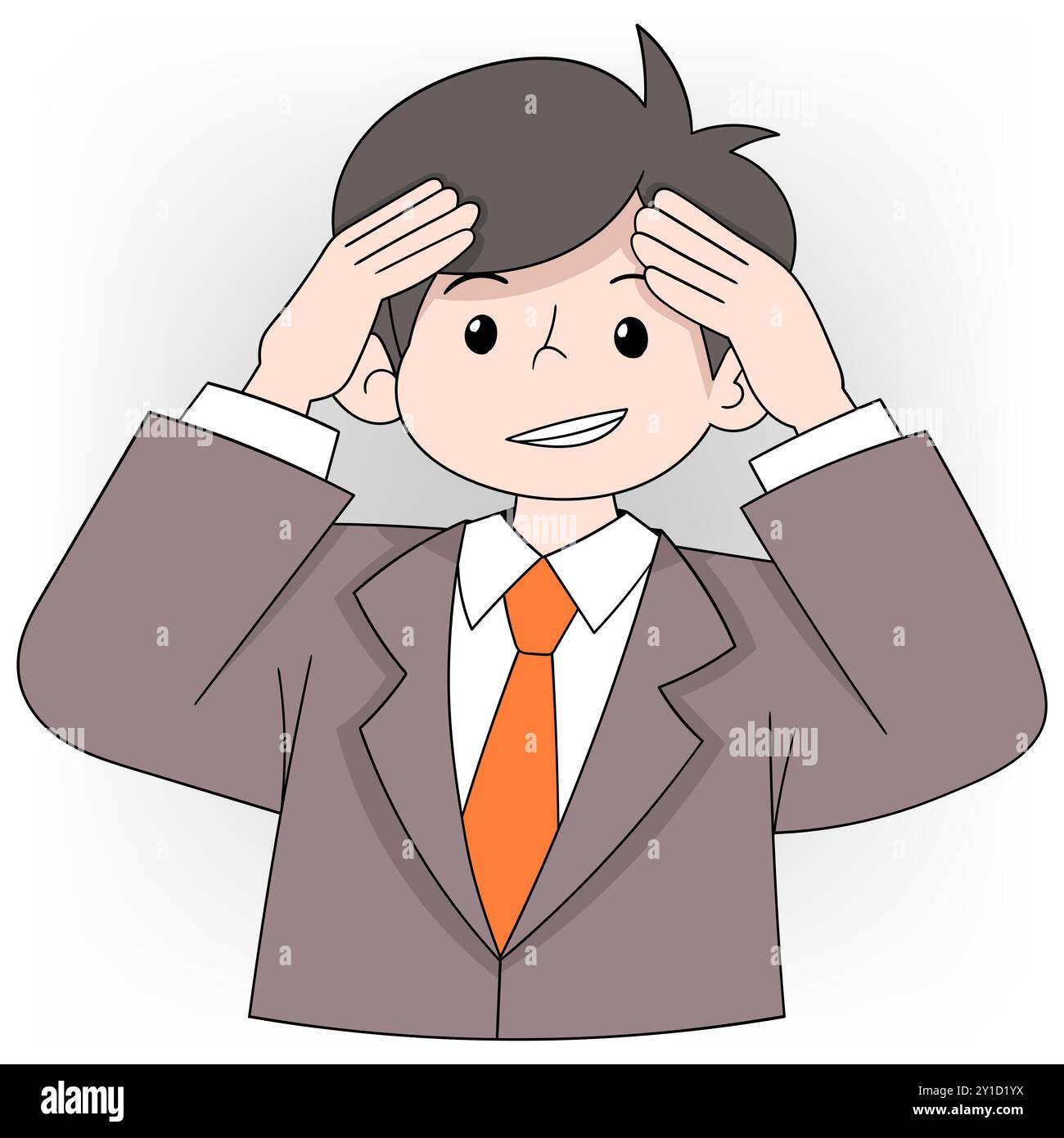 doodle cartoon illustration of a worker thinking, businessman holding ...