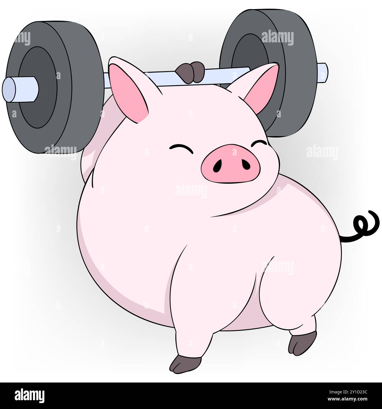 cartoon illustration of cute animal activities, fat pig is working out ...