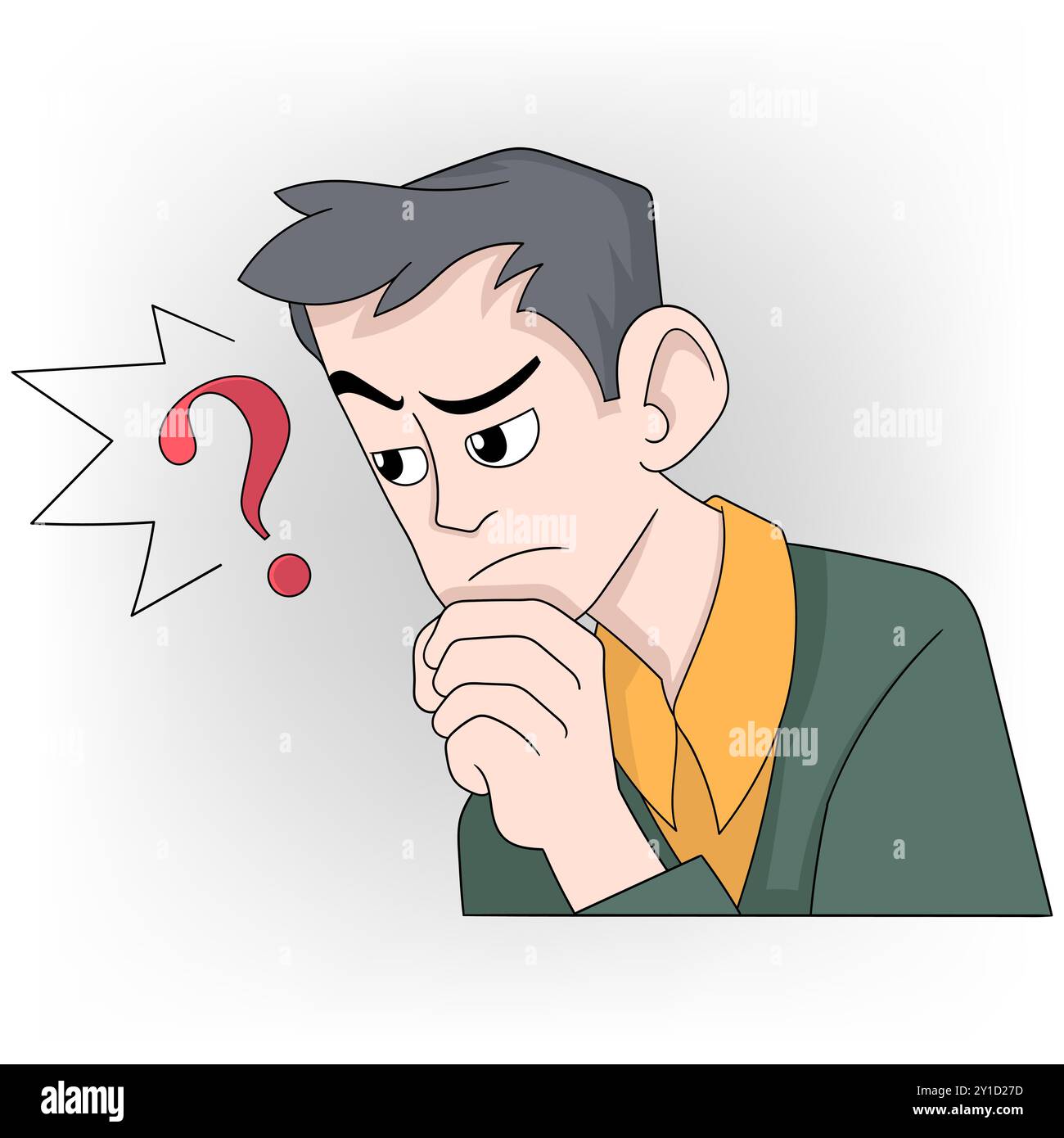 doodle cartoon illustration of thinking activity solving problems ...