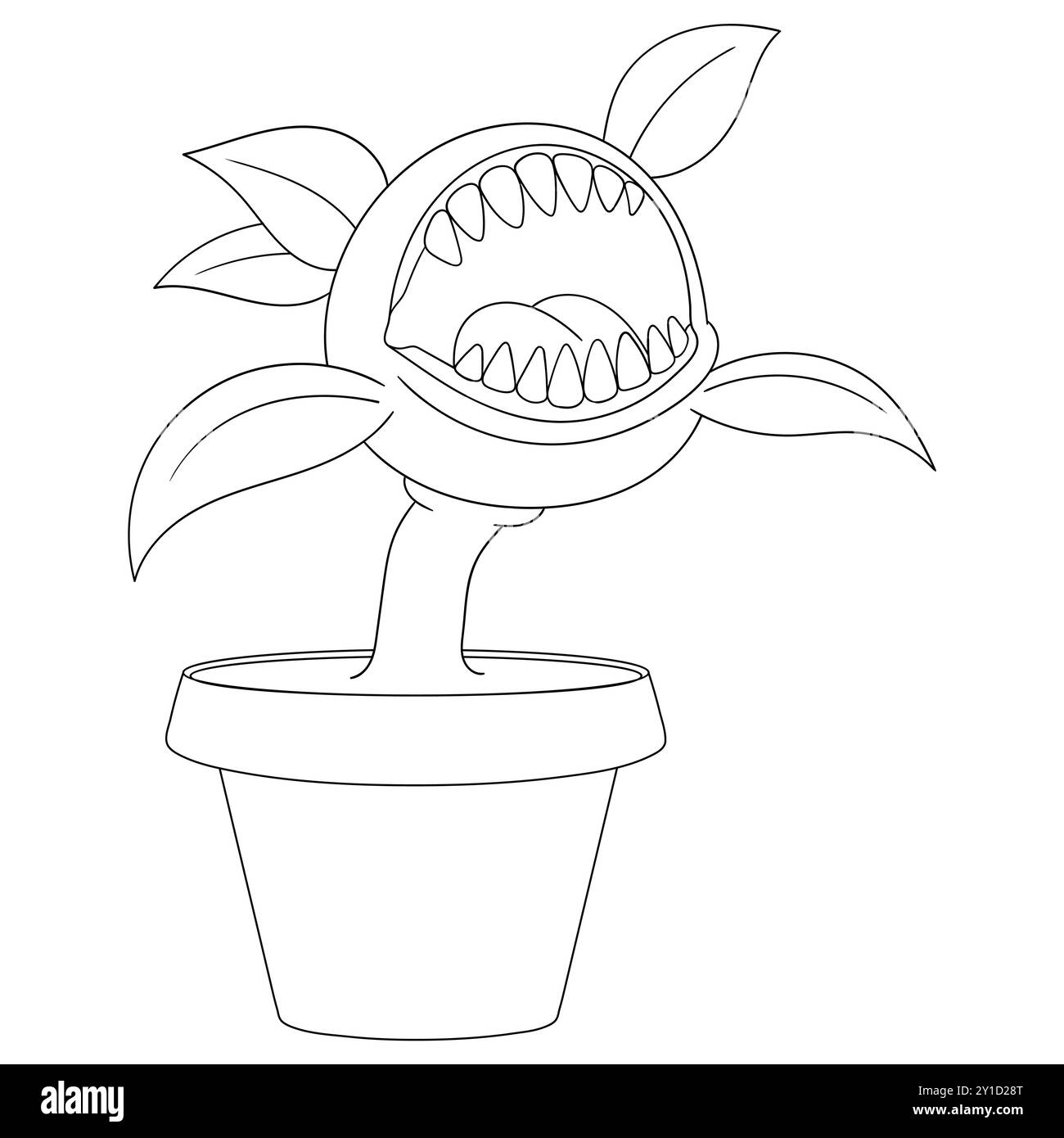 doodle image illustration, monster plant with sharp insect eating teeth ...