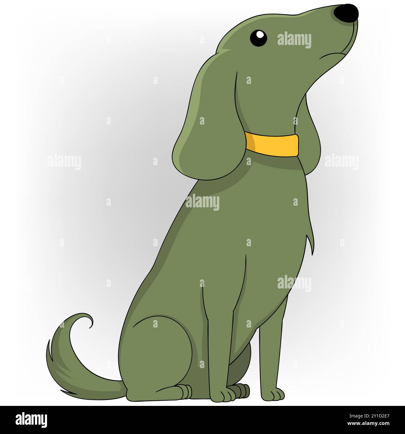 doodle cartoon illustration of an animal, a green dog with a yellow ...
