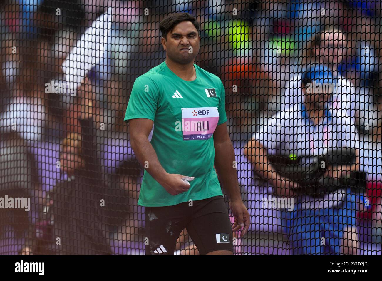 Pakistan's Ali Haider reacts after competing in the Men's Discus Throw ...