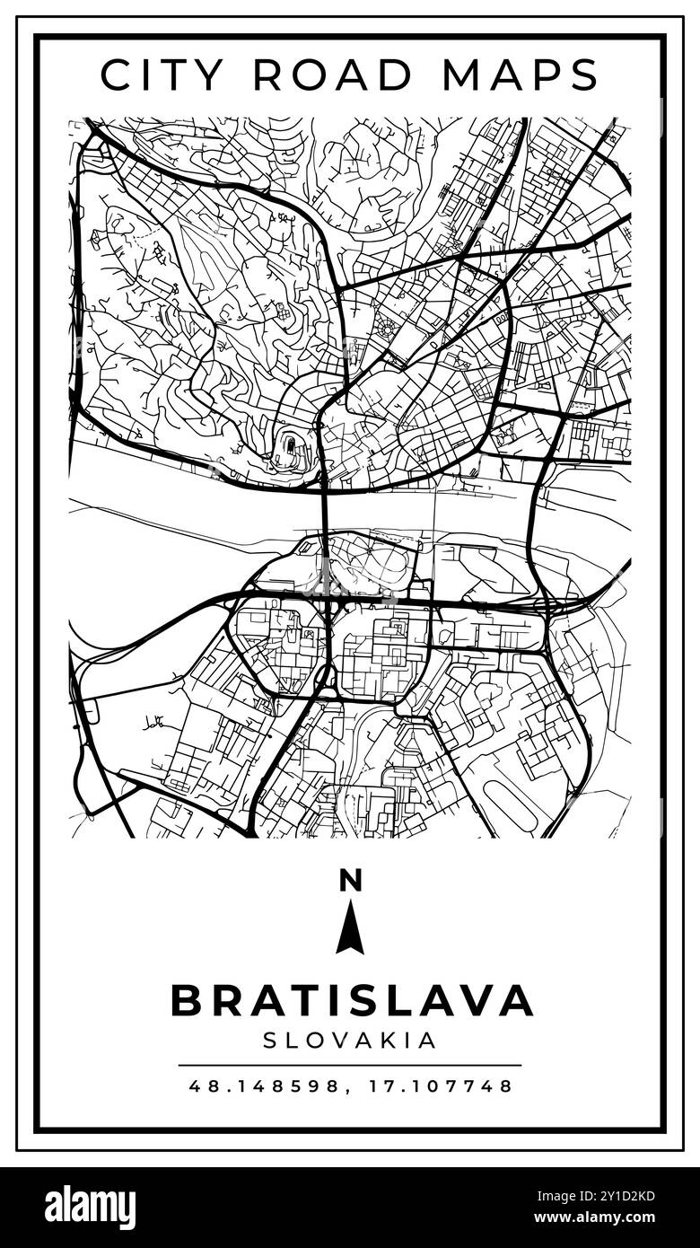 Monochrome Line Art Map of Bratislava Capital City of Slovakia ...