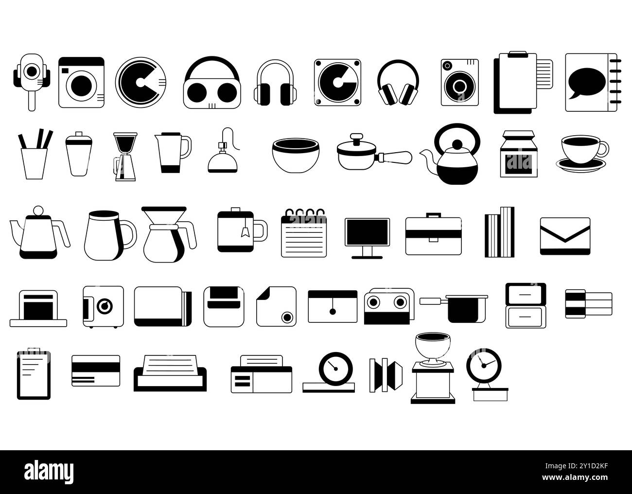 single line icon set, symbols of everyday objects Stock Vector Image ...