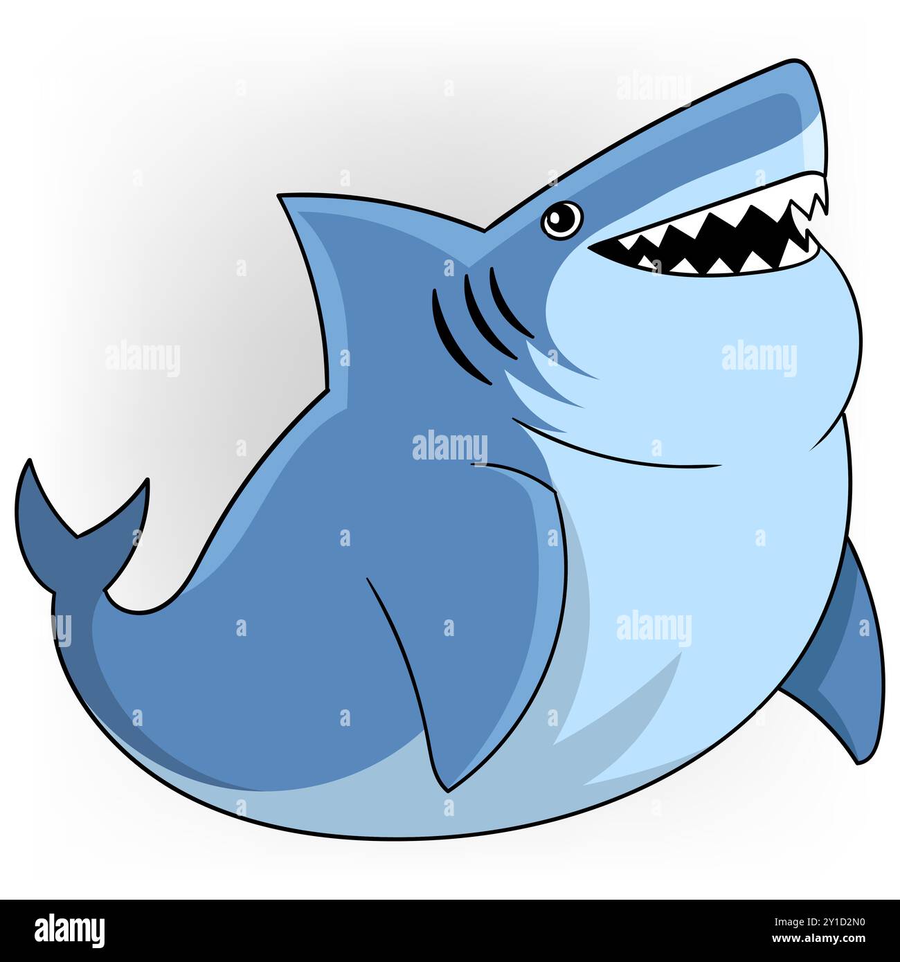 doodle cartoon illustration of animal, fat shark with happy smiling ...