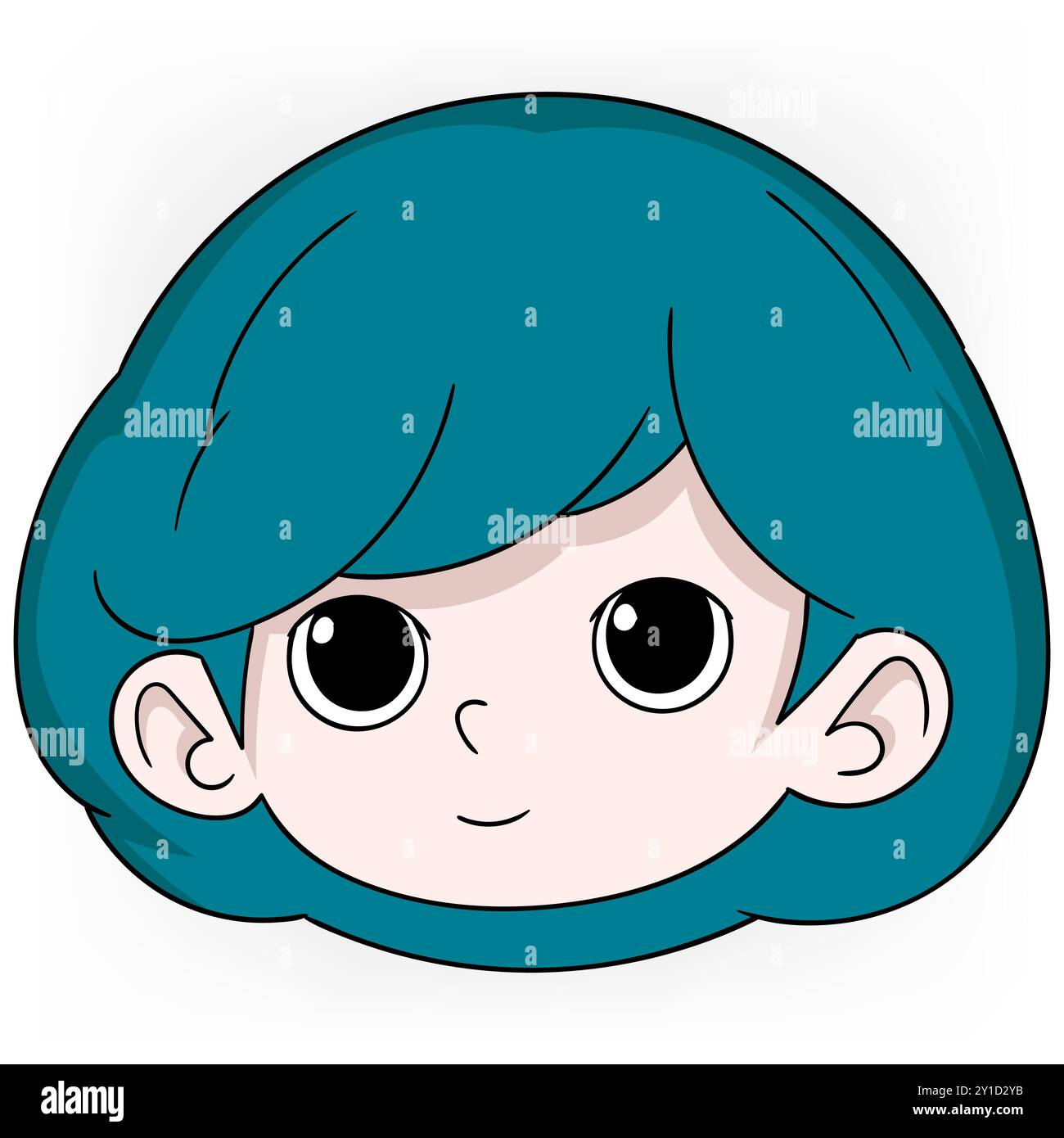 doodle sticker cartoon illustration, short haired girls head with a ...