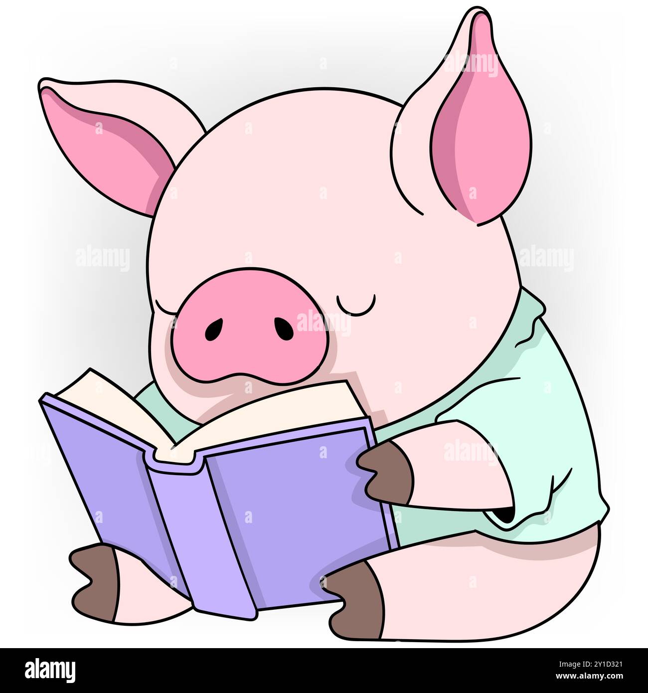 illustration of cute animal doodle image, piglets are reading story ...