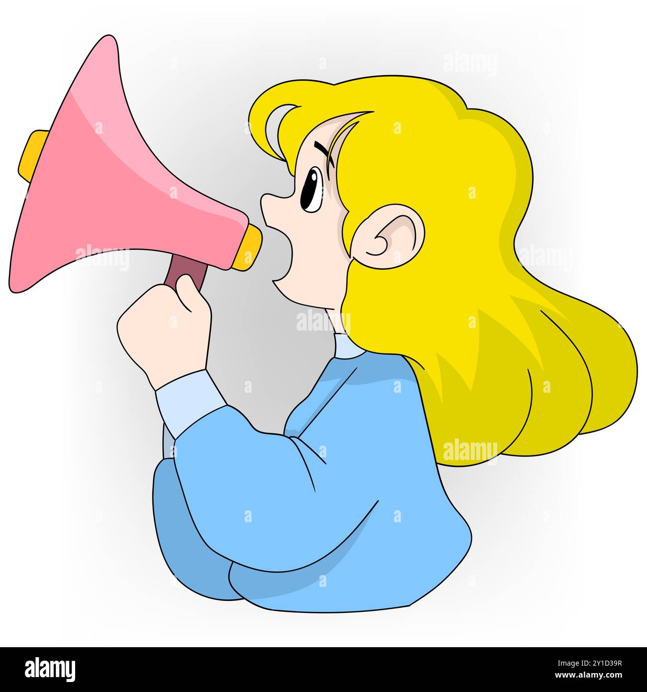 A cartoon style illustration showing a person making an announcement ...