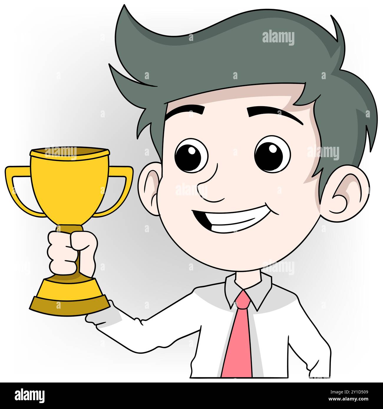 doodle cartoon illustration of successful business, boy gets award ...
