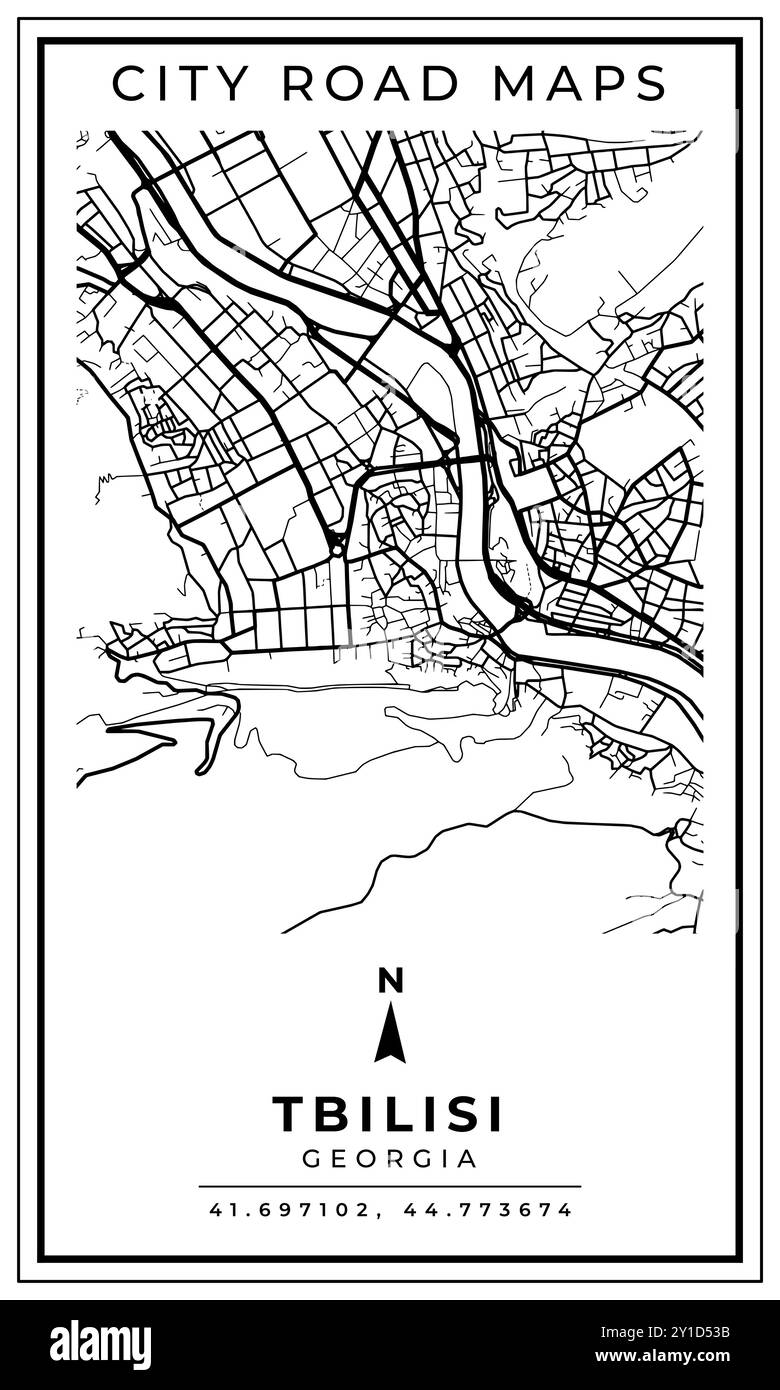 Monochrome Line Art Map of Tbilisi Capital City of Georgia ...