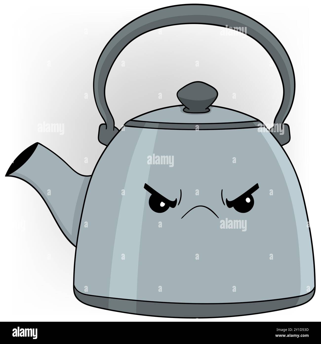 doodle illustration of object character, kettle with angry expression ...