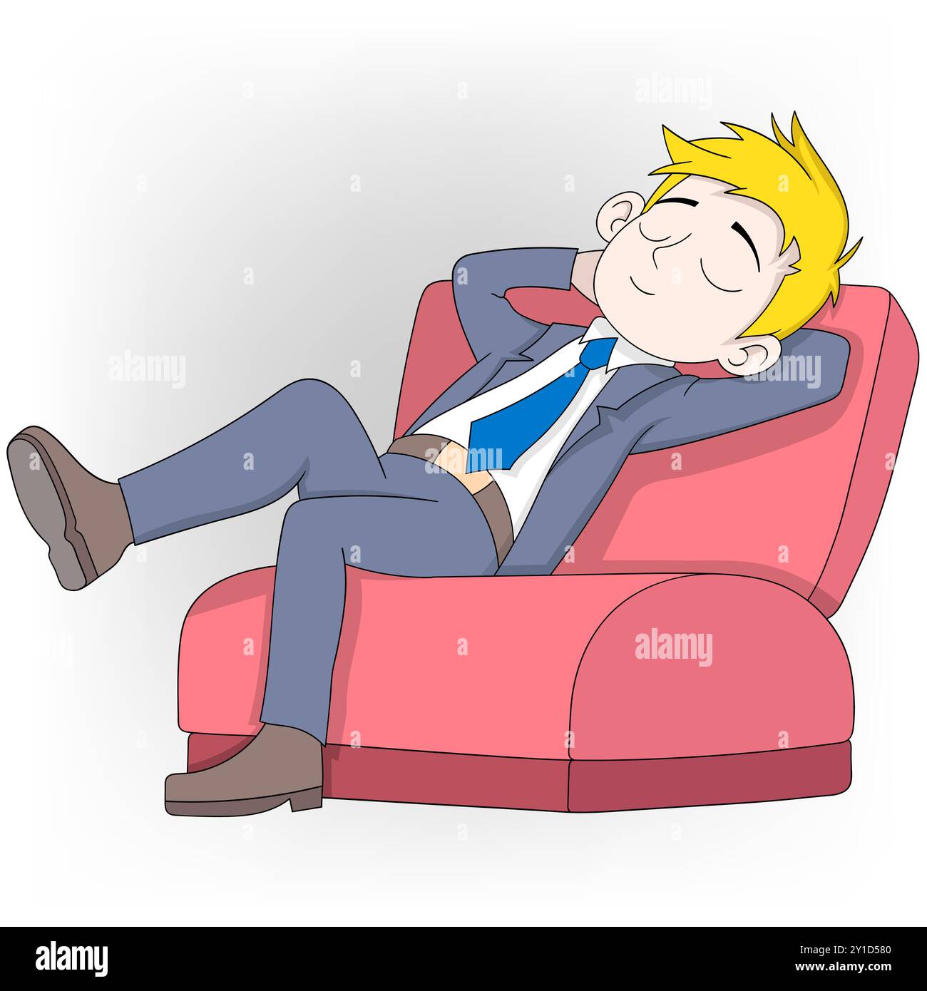 doodle cartoon illustration of successful business, boy is relaxing ...