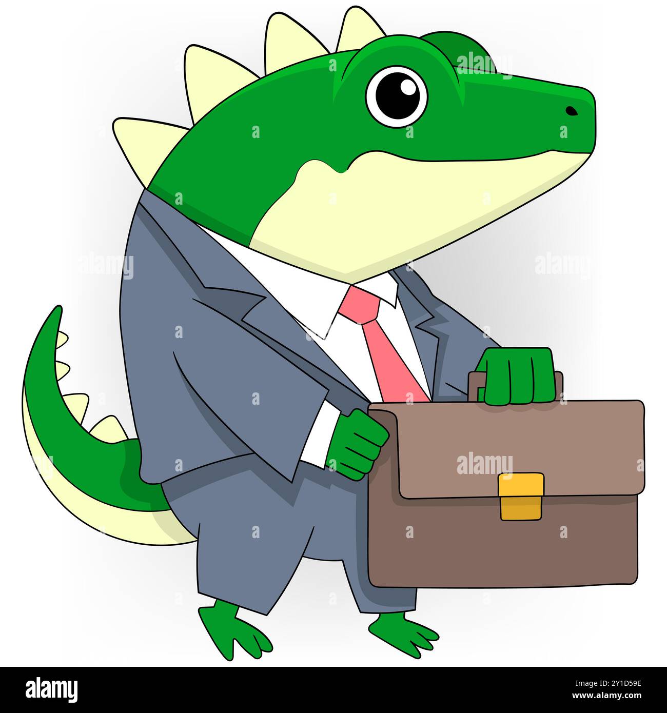 crocodile worker walking to the office to work, cartoon illustration of ...