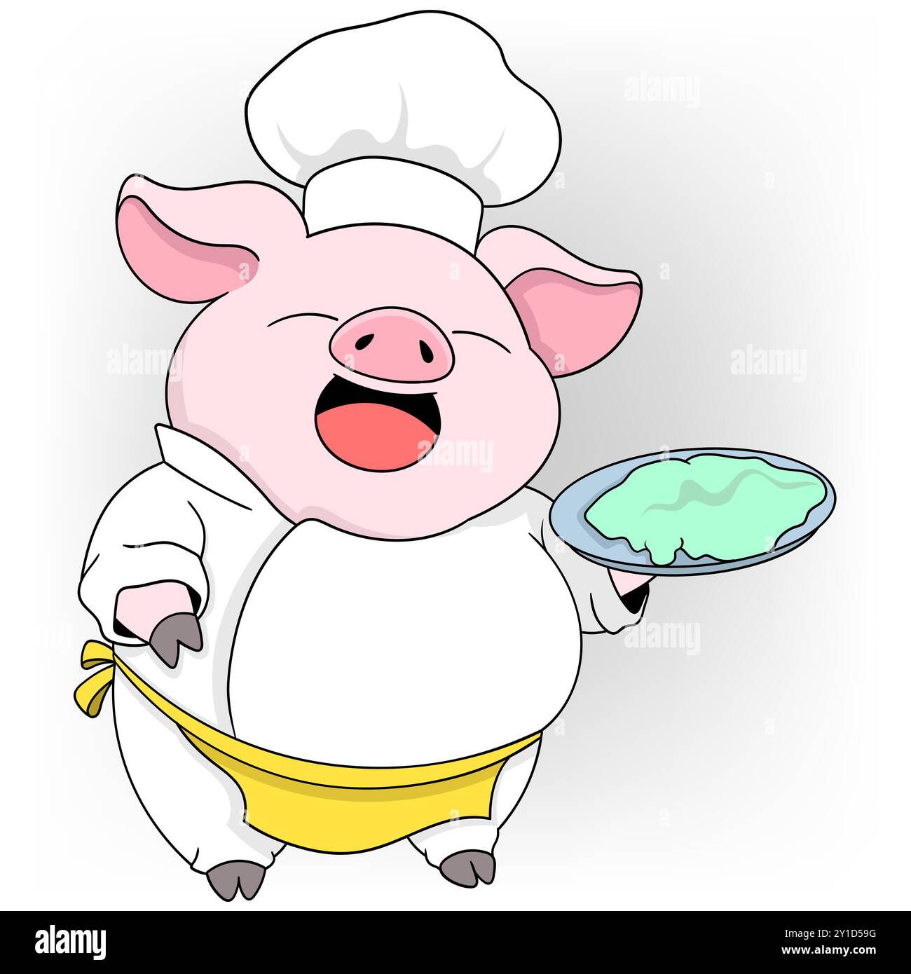 doodle cartoon illustration of working animals, pig wearing chef ...