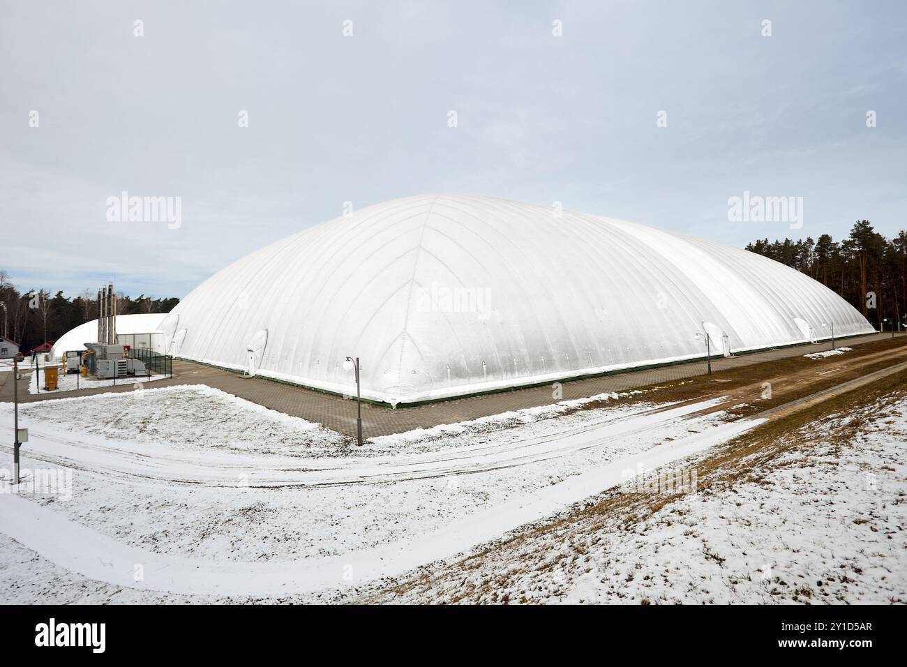 Inflatable air dome stadium. Inflated Football soccer air dome. Modern ...