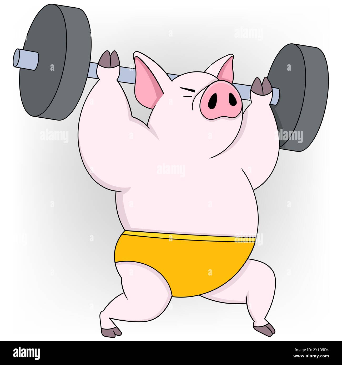 cartoon illustration of cute animal activities, pig is building muscle ...
