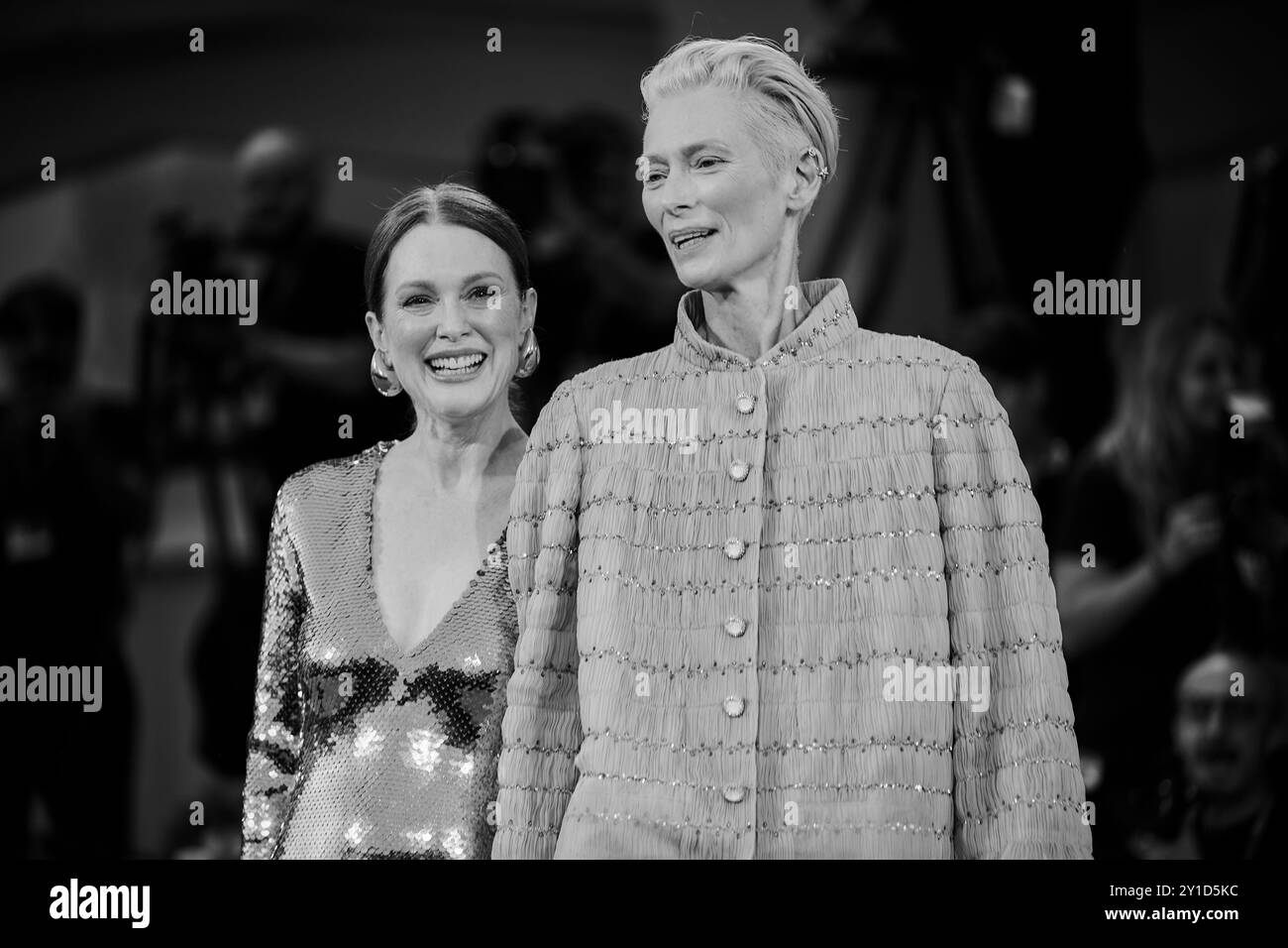 Julianne Moore and Tilda Swinton attend the "The Room Next Door" red ...