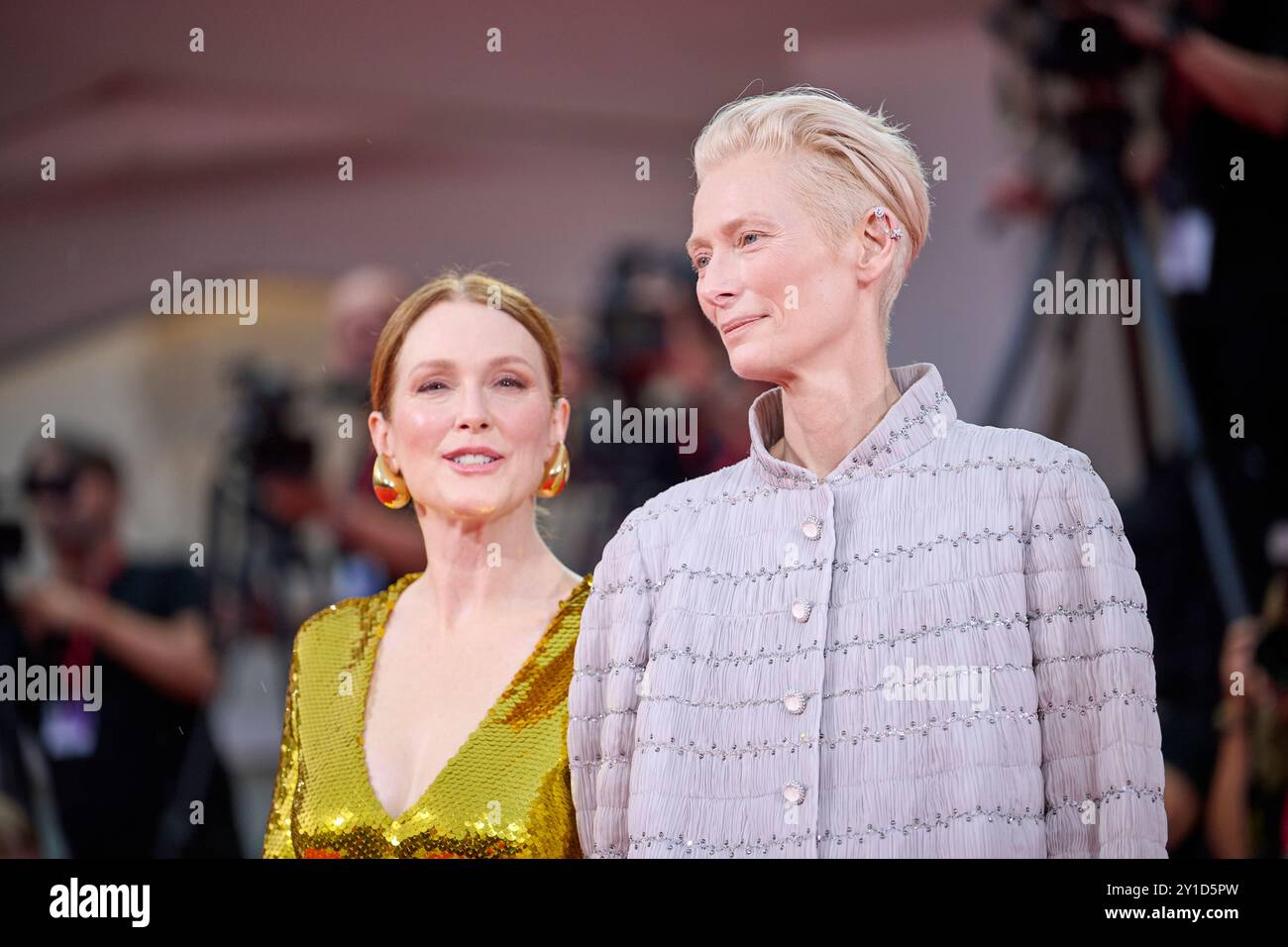 Julianne Moore and Tilda Swinton attend the "The Room Next Door" red ...