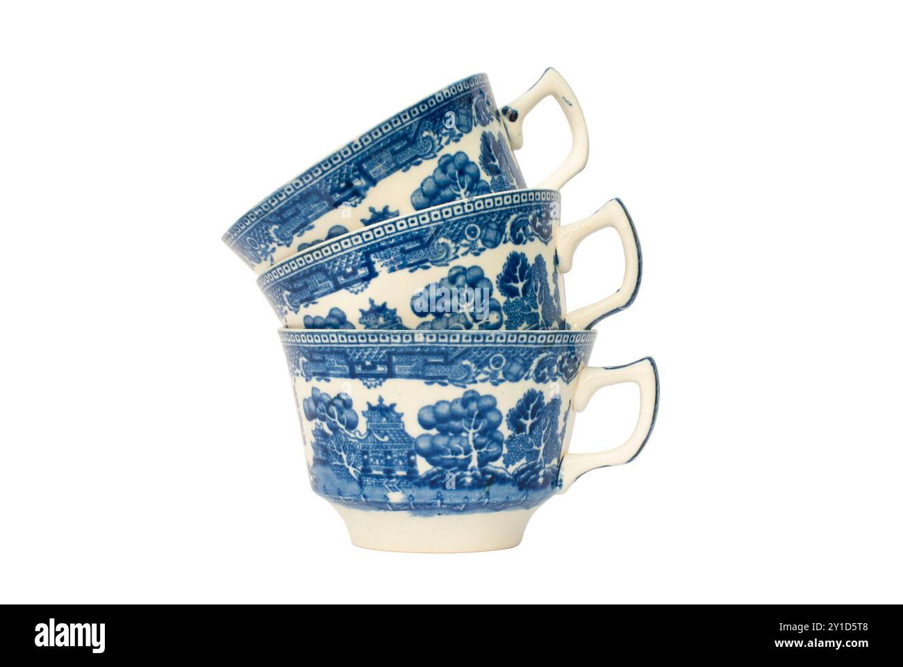 Stack of three traditional blue and white china tea cups Stock Photo ...