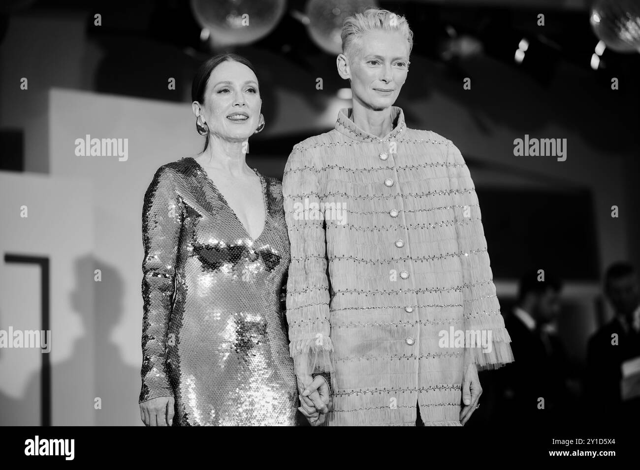 Julianne Moore and Tilda Swinton attend the "The Room Next Door" red ...