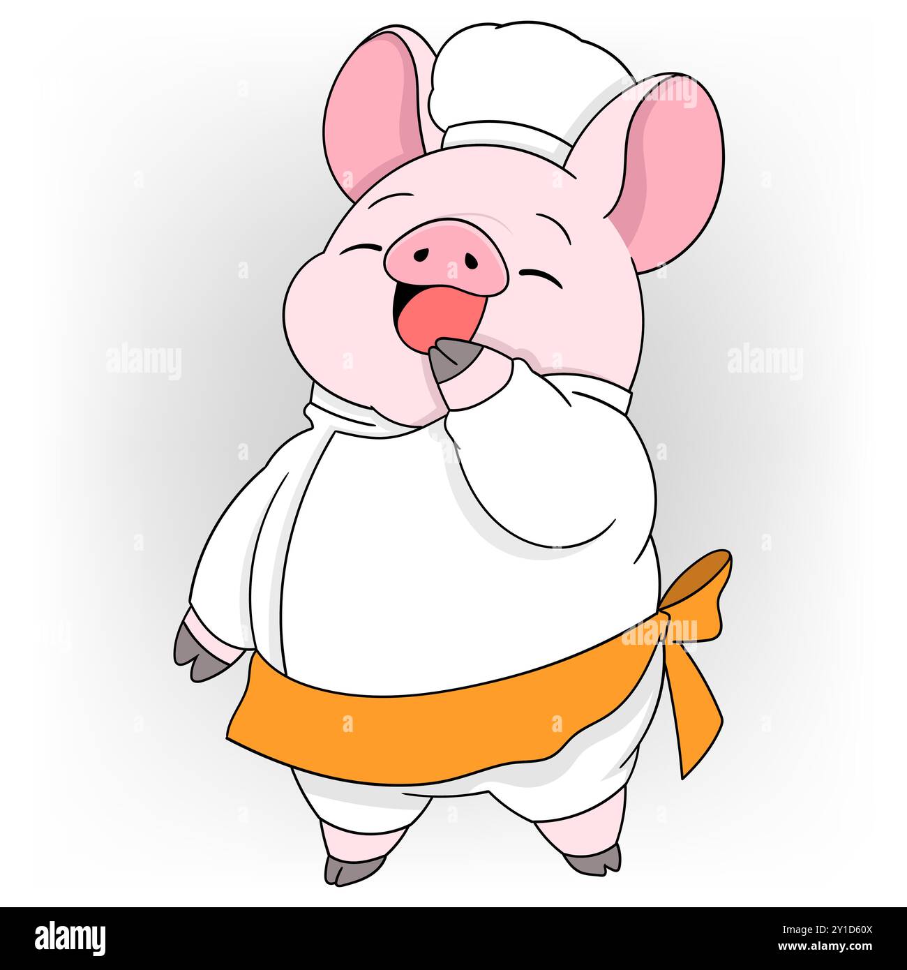 doodle cartoon illustration of working animals, pig wearing chef ...