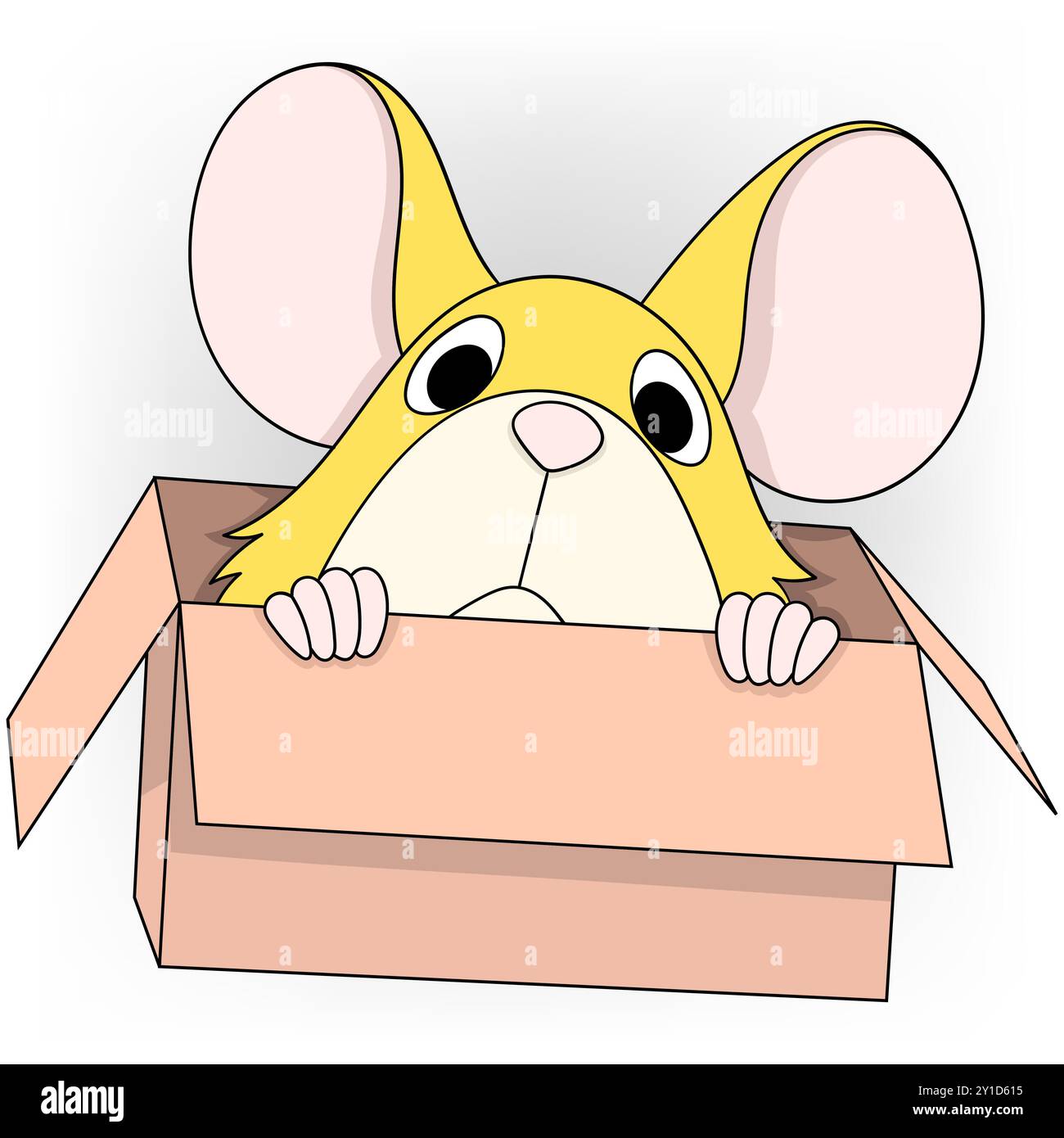 doodle cartoon illustration of animal behavior, cute mouse hiding in ...