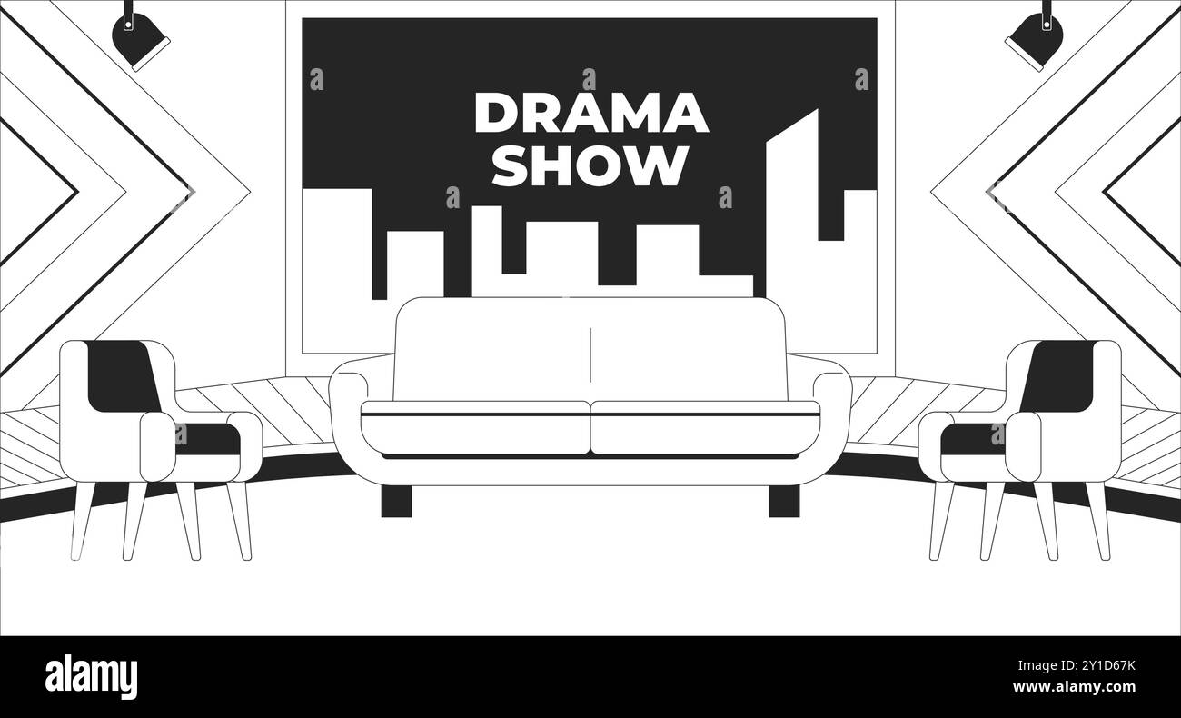Drama show stage setup black and white line illustration Stock Vector ...