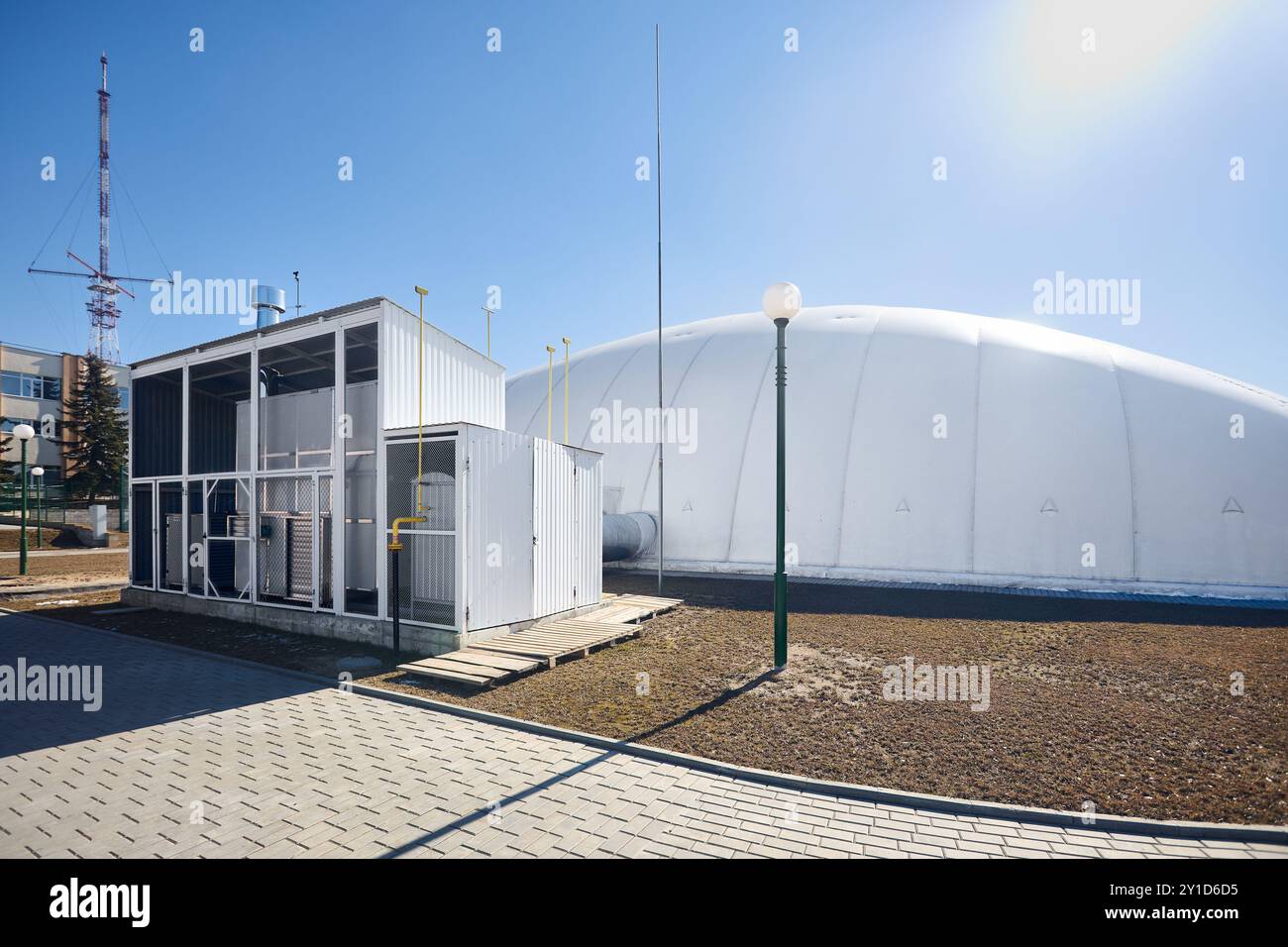 Inflatable air dome stadium. Inflated Football soccer air dome. Modern ...