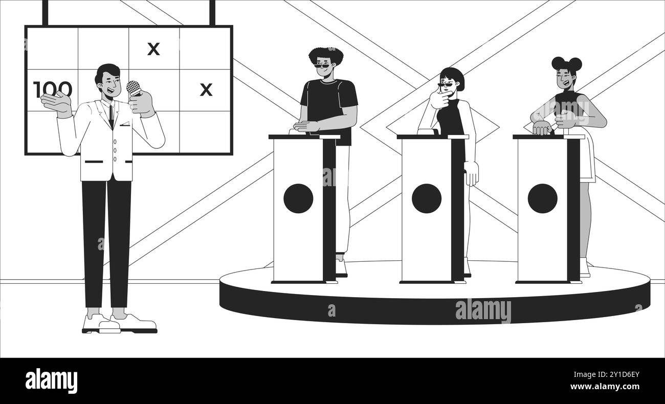 Game show on TV black and white line illustration Stock Vector Image ...