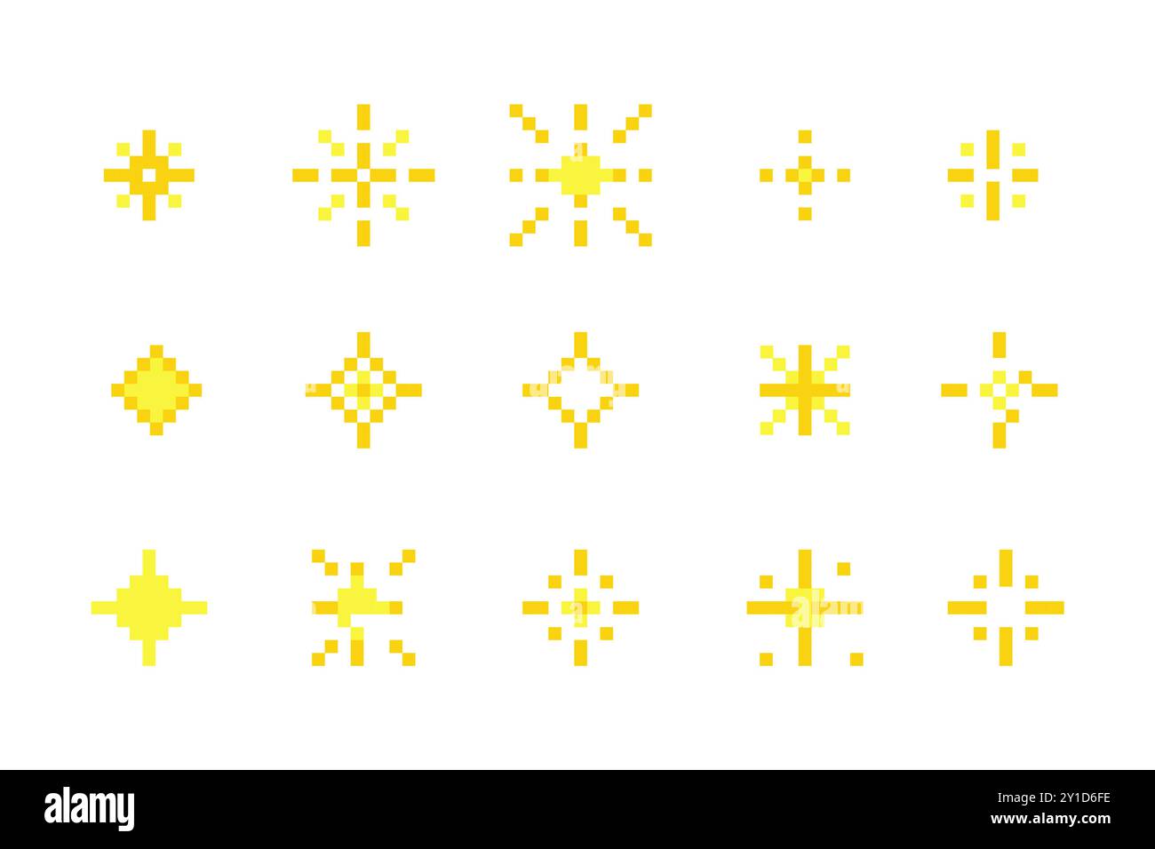 Pixel star retro 8 bit sparkle set. Shiny game pixel art effect set. Firework burst, space ...
