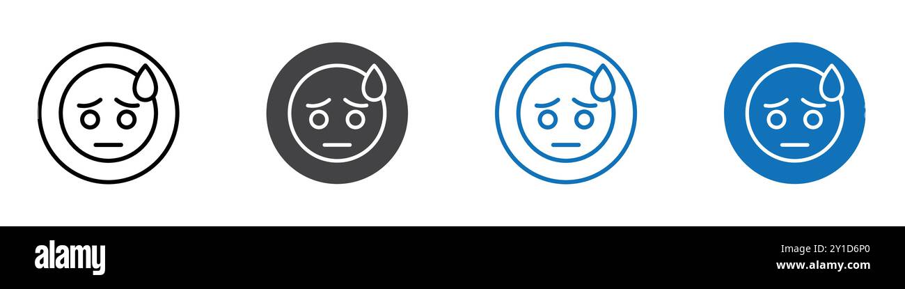 Downcast emoji icon Logo sign in thin line outline set and group ...