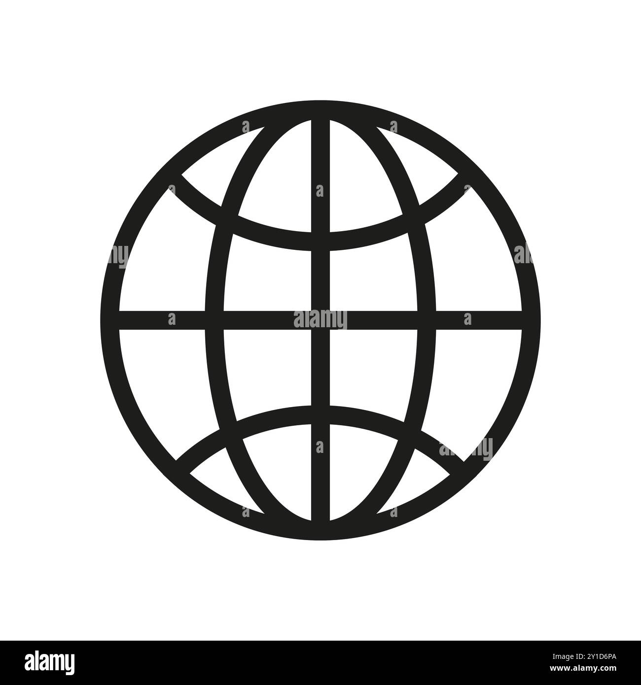 Simple globe icon. Black outline symbol. Minimal vector style. White ...