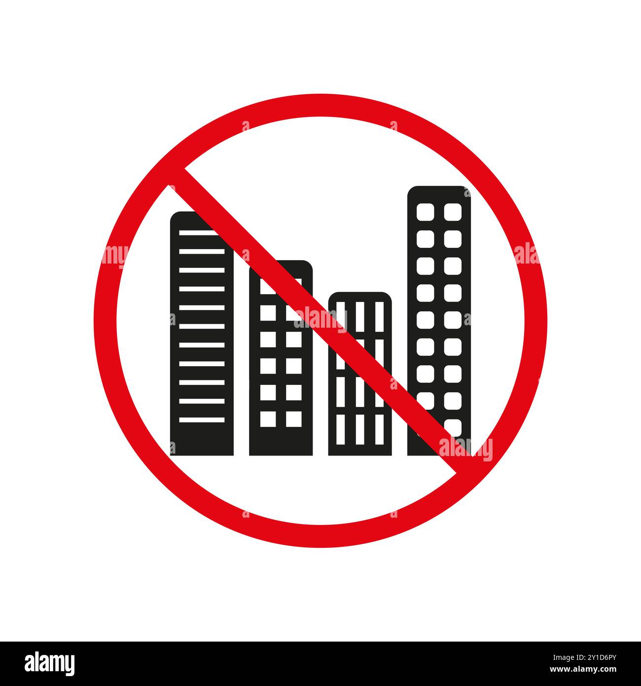 No city icon. Prohibited building symbol. Urban restriction sign ...