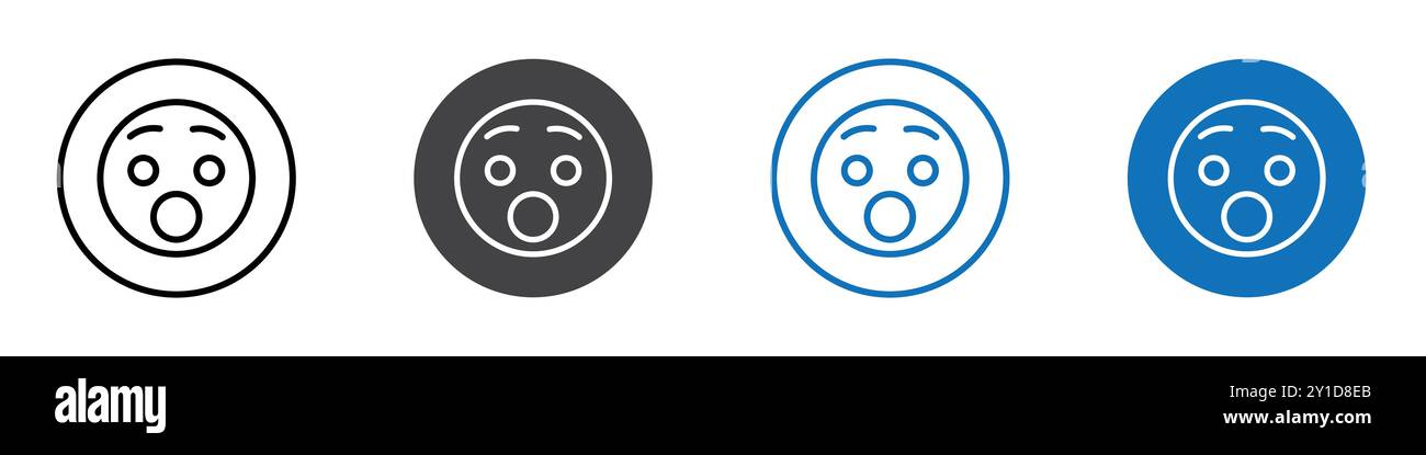 Shocked emoji icon Logo sign in thin line outline set and group ...