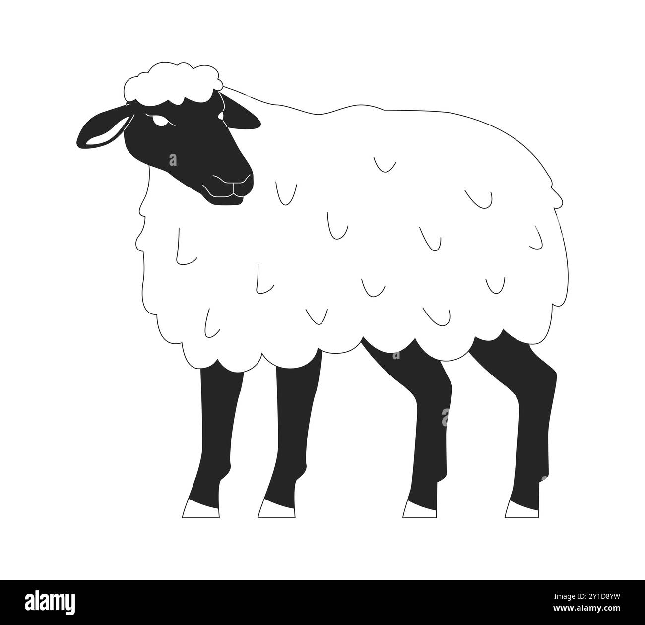 Black faced sheep standing black and white 2D line character Stock ...