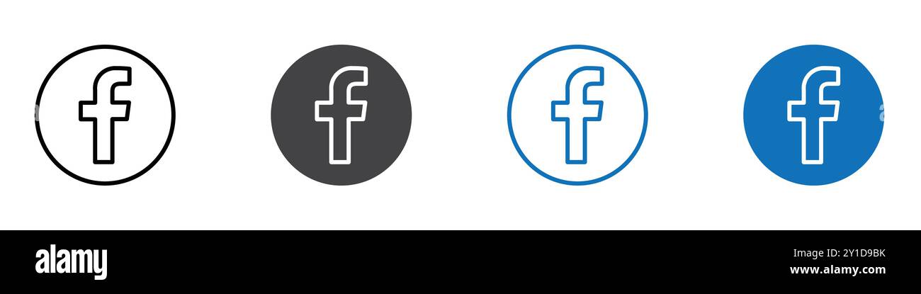 Facebook icon Logo sign in thin line outline set and group collection ...