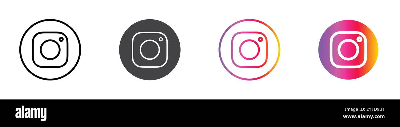 Instagram icon Logo sign in thin line outline set and group collection ...